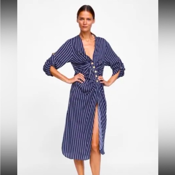 Zara | Dresses | Nwt Zara Striped Tunic Button Detail Dress 75426944 ...